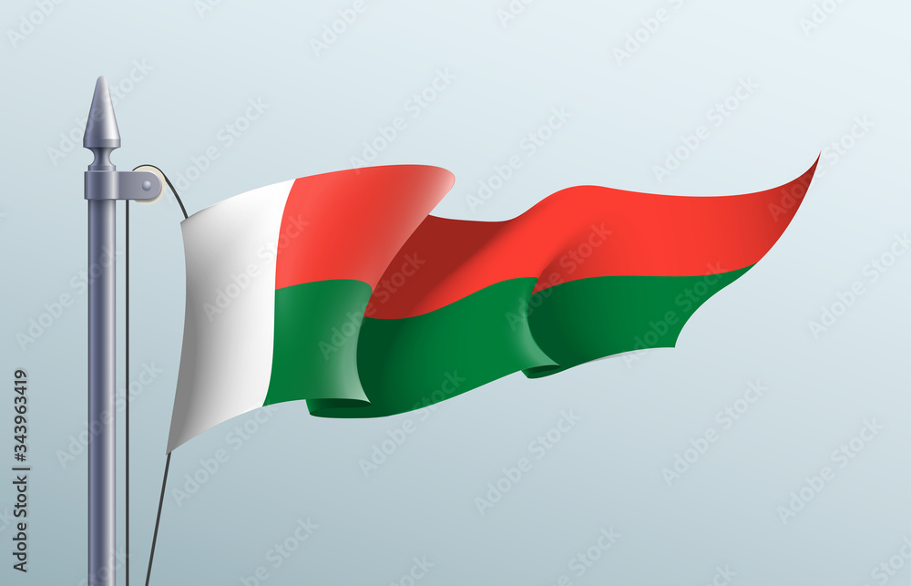Madagascar flag state symbol isolated on background national banner ...
