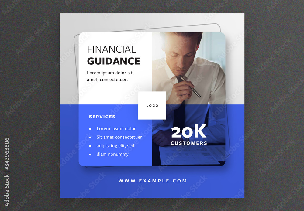 Social Media Post Layout with Blue Overlay Stock Template | Adobe Stock