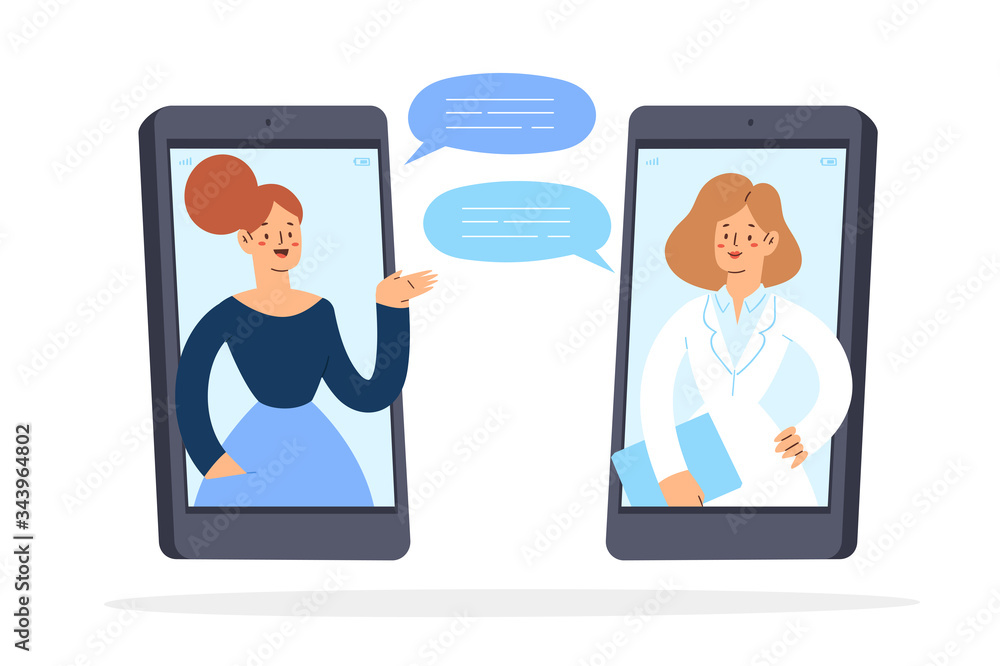 Online vector illustration concept, dialog with a doctor, patient ...