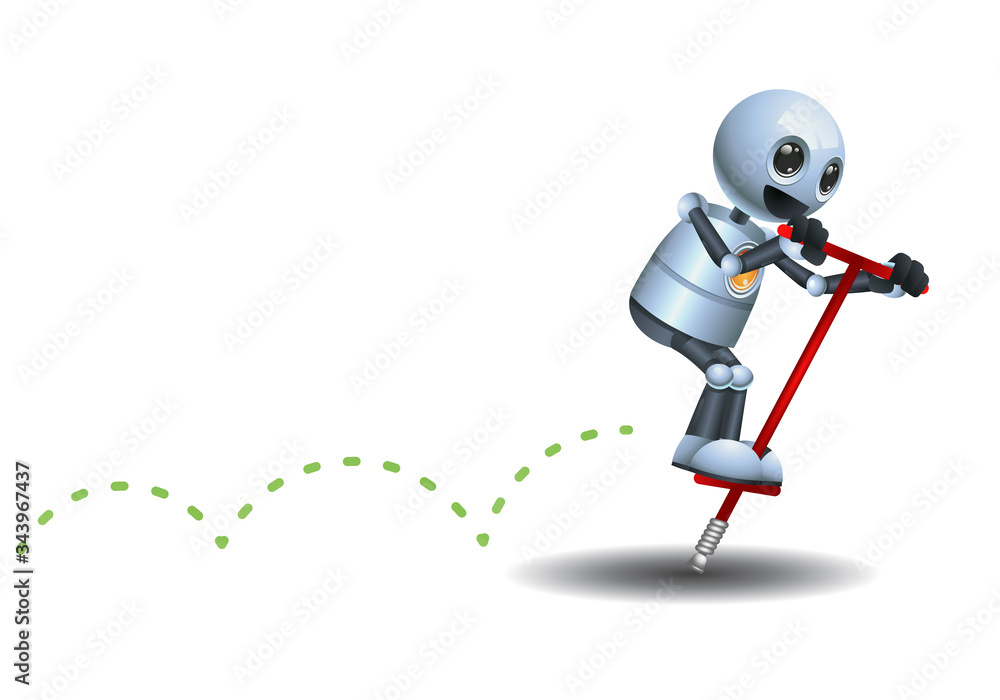 3d illustration of little robot the kids playing pogo stick Stock ...