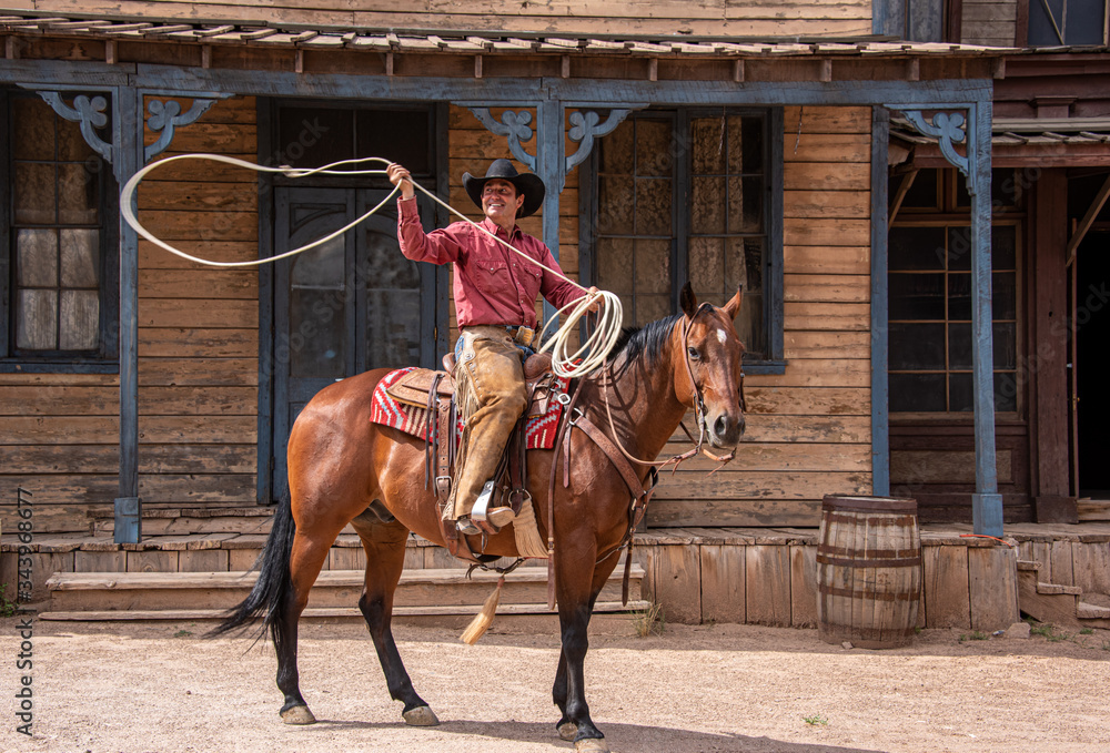 Cowboy On Horse With Lasso