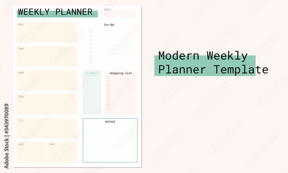 Weekly Planner Template with Modern and Minimalist Design Stock Vector ...