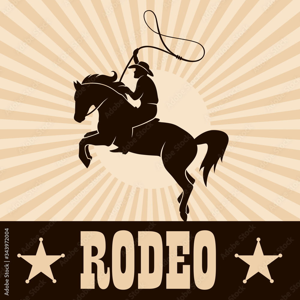western cowboy silhouette with lasso on horse for rodeo design Stock ...