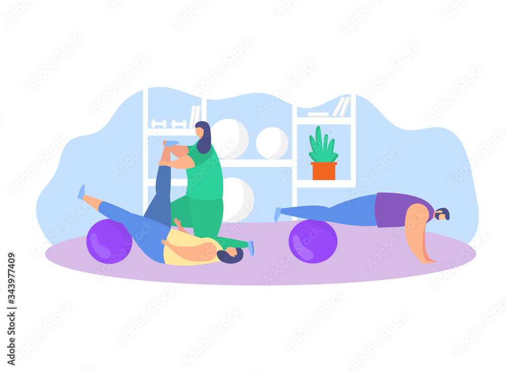 Physiotherapy rehabilitation assistance vector illustration. Cartoon ...