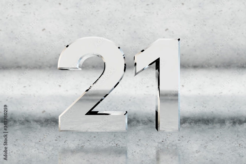 Chrome 3d number 21. Glossy chrome number on scratched metal background ...