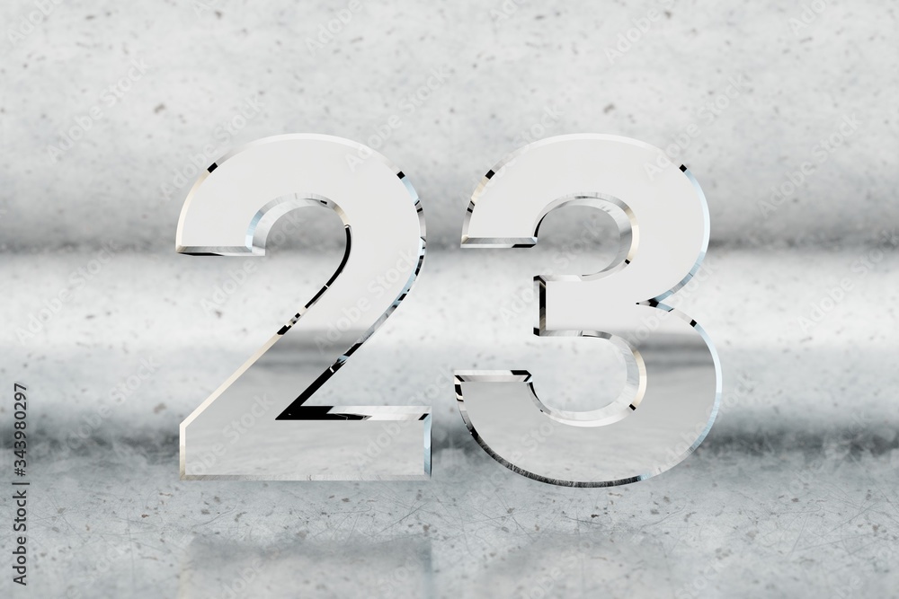 Chrome 3d number 23. Glossy chrome number on scratched metal background ...