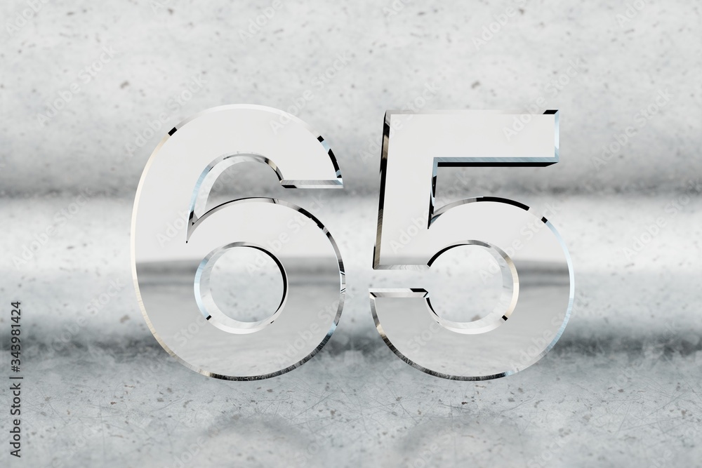 Chrome 3d number 65. Glossy chrome number on scratched metal background ...