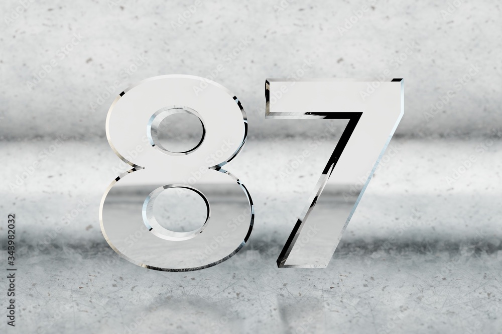 Chrome 3d number 87. Glossy chrome number on scratched metal background ...
