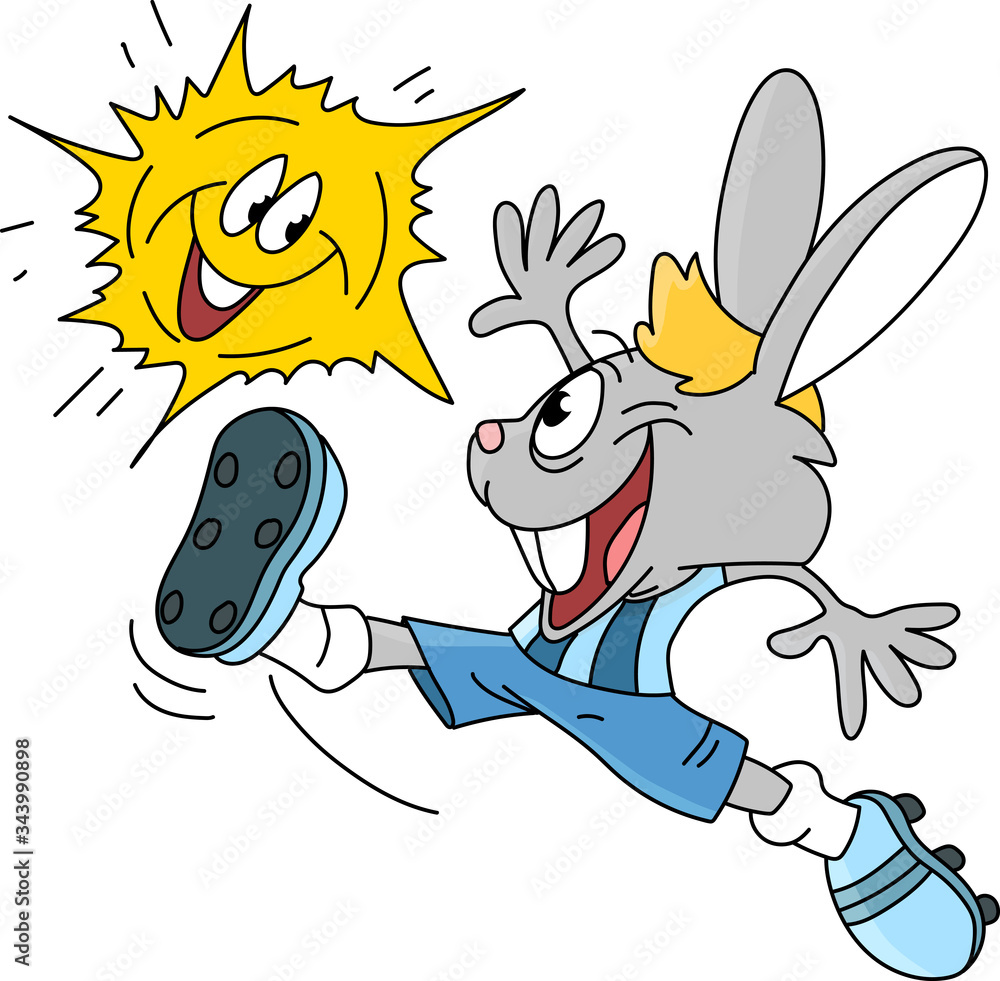 Cartoon rabbit playing soccer with sun shining above his head vector ...