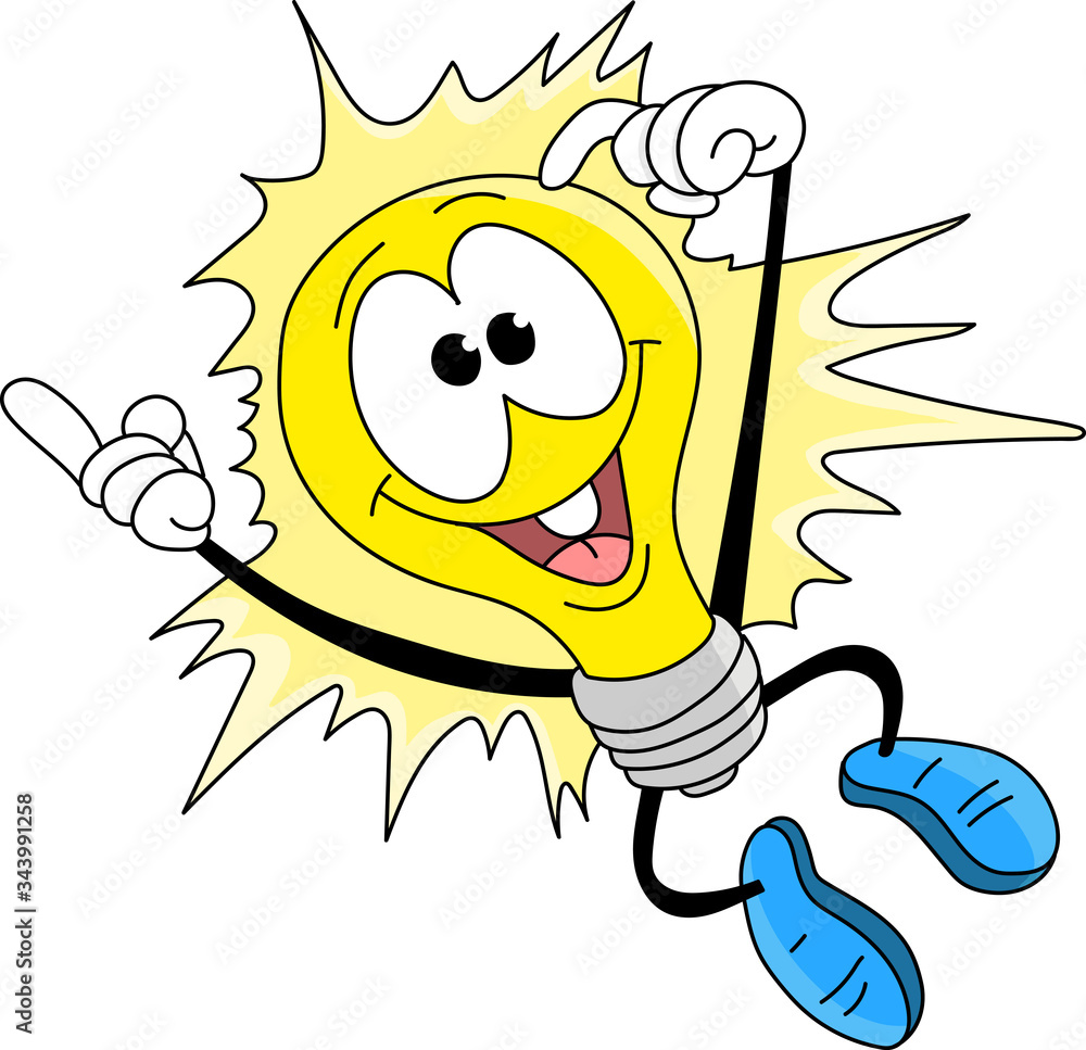 Cartoon light bulb jumping in the air happily vector illustration Stock ...