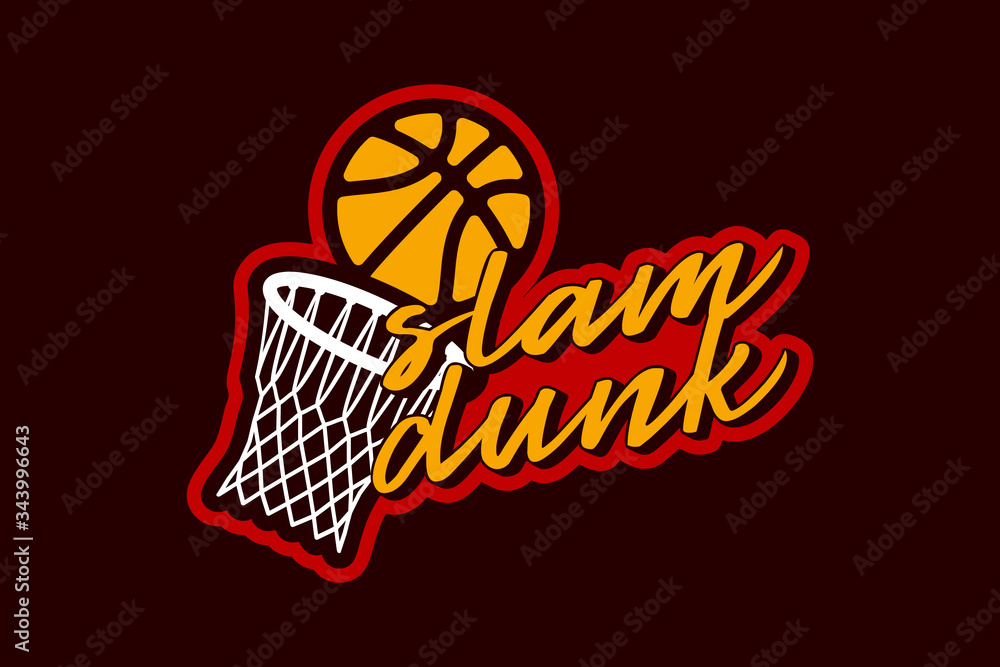 Vector Typography basketball slam dunk sport retro style sticker emblem ...