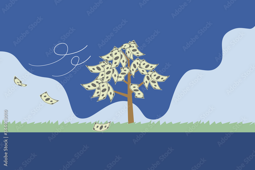 Money tree and falling dollar bills. vector Illustration. Stock Vector ...