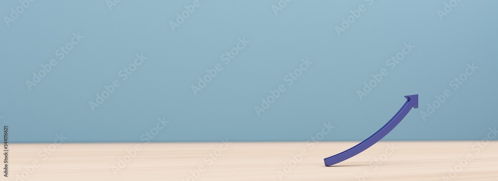 Arrow up Model with glossy effect over wooden floor and free copy space ...