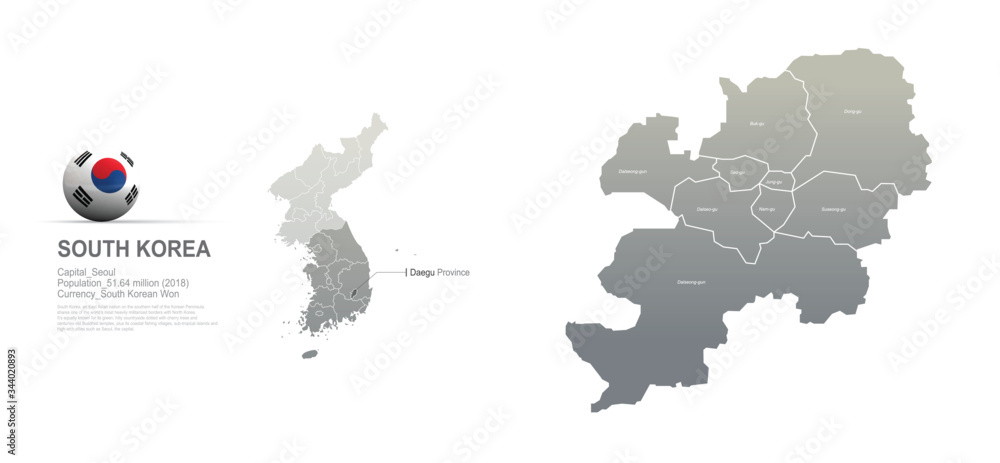daegu map. detailed south korea city, provinces vector map series ...