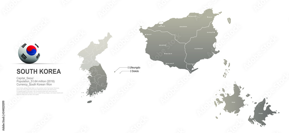 ulleung-do, dok-do map. detailed south korea city, provinces vector map ...
