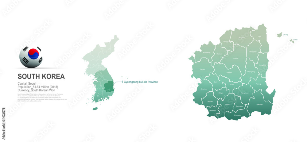 gyeongsang buk do map. detailed south korea city, provinces vector map ...