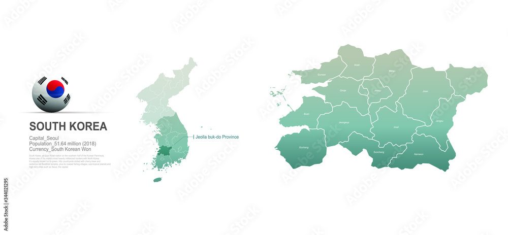 jeolla buk do map. detailed south korea city, provinces vector map ...