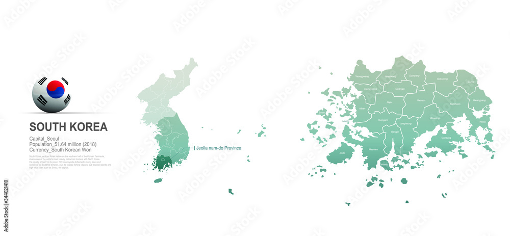 jeolla nam do map. detailed south korea city, provinces vector map ...