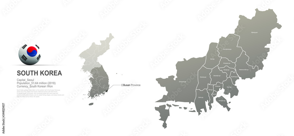busan map. detailed south korea city, provinces vector map series ...