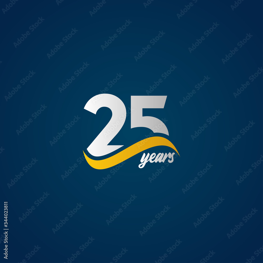 25 Years Anniversary Celebration Elegant White Yellow Blue Logo Vector ...