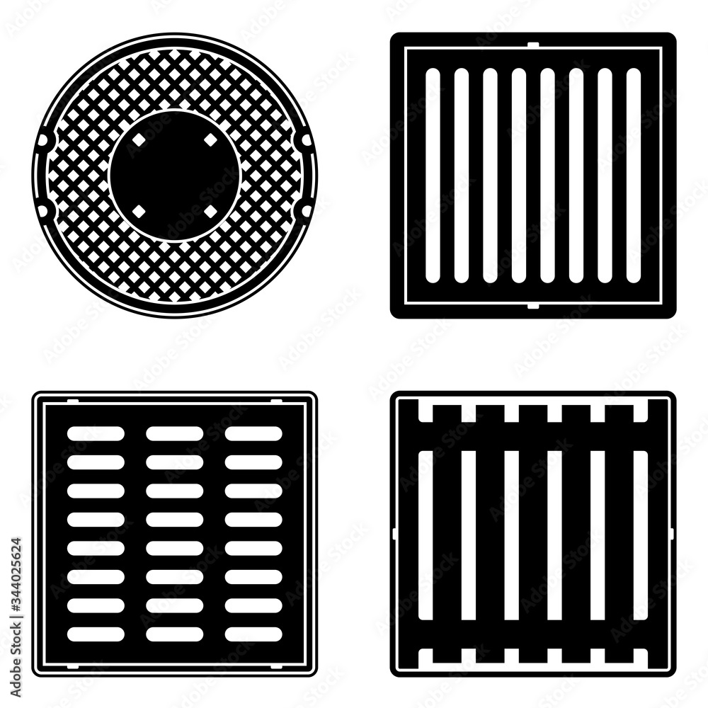 A set of vector sewer covers isolated on a white background. Can ...