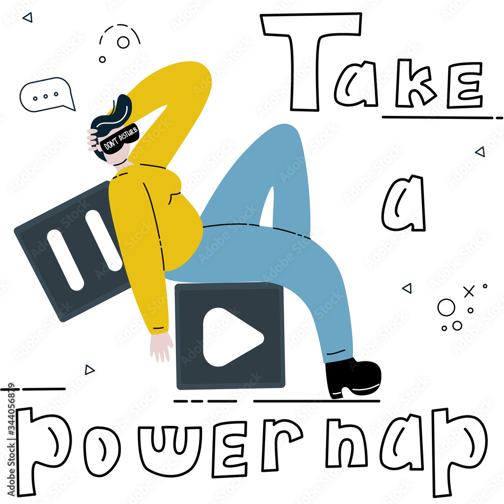 Take a power nap. Girl is laying on coubs and taking a nap. Vector ...