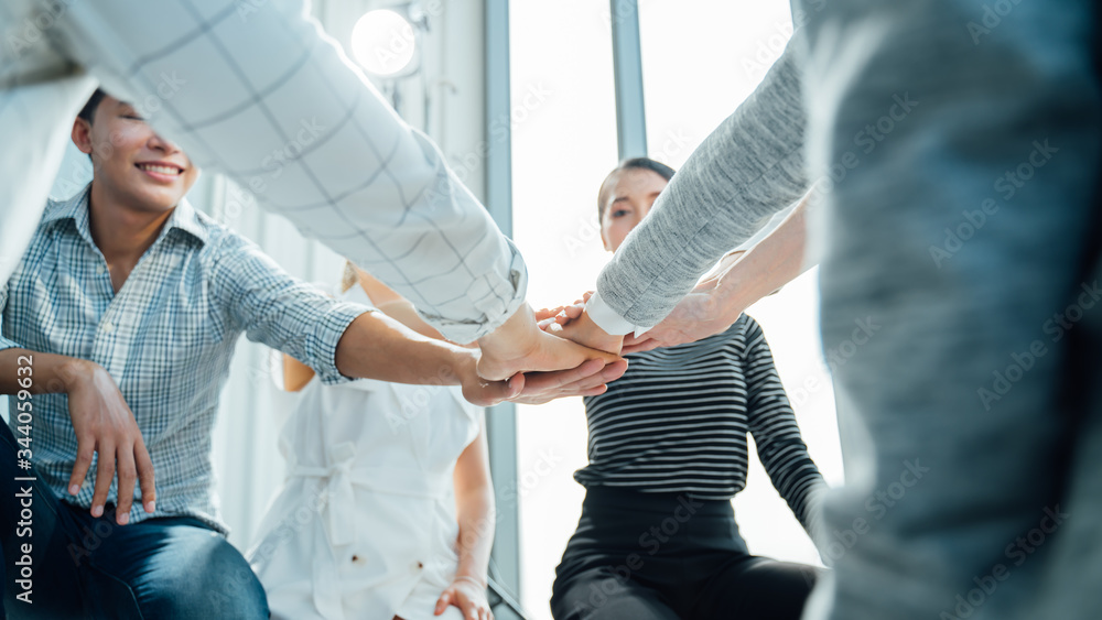 Teamwork,partnership and Social connection in business join hand ...