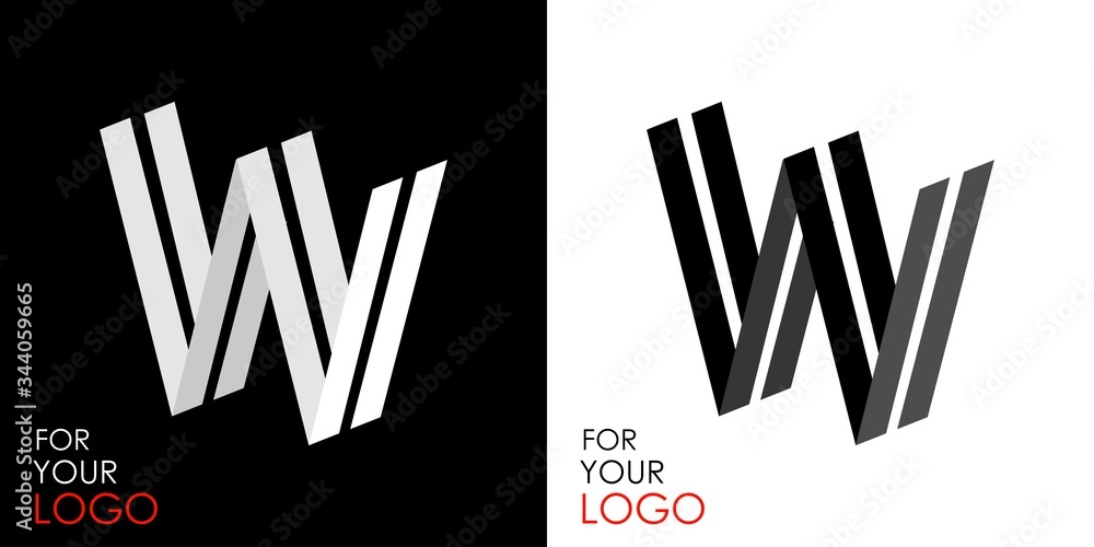 Isometric letter W. From stripes, lines. Template for creating logos ...