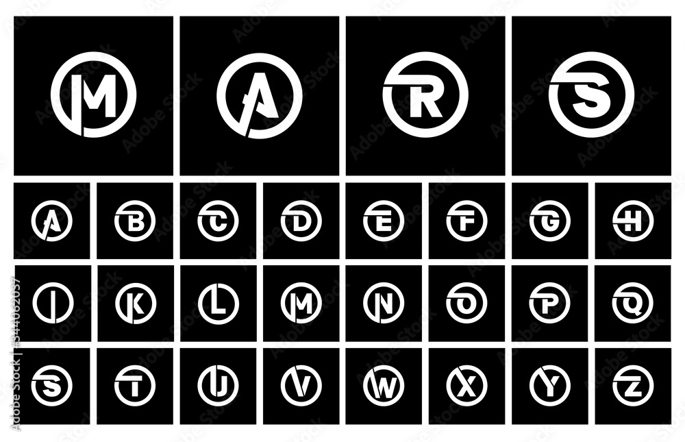 Modern Set of templates, minimalistic capital letters inscribed in a ...