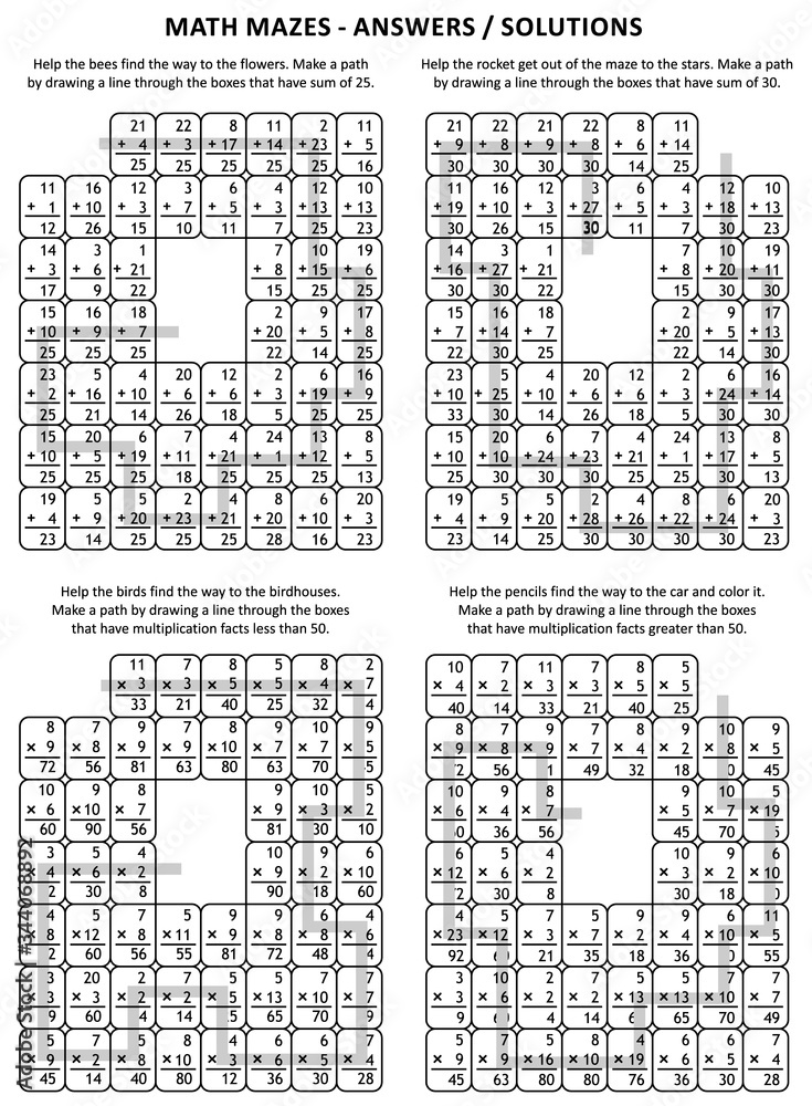 Math mazes answers or solutions for previously added mazes with ...