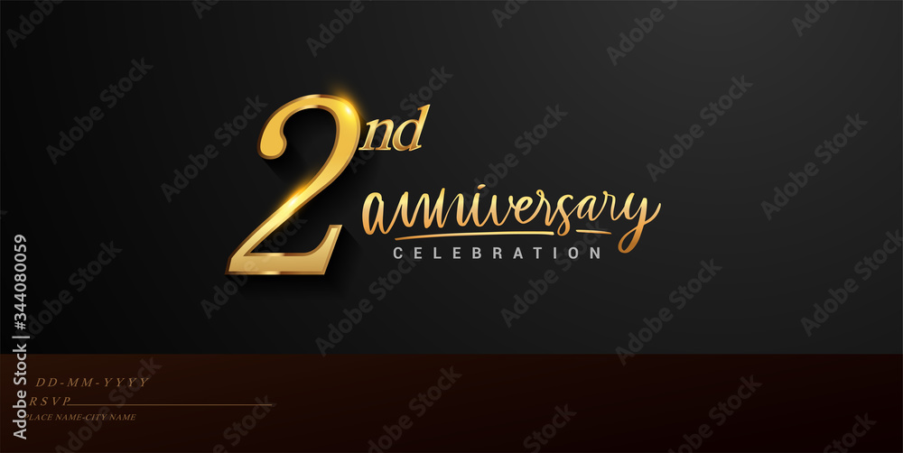 2nd anniversary celebration logotype with handwriting golden color ...