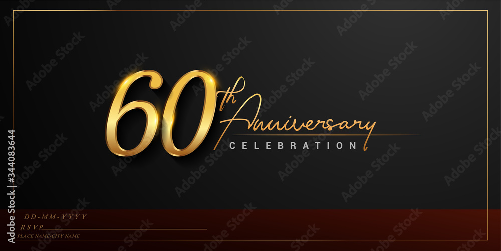 60th anniversary celebration logotype with handwriting golden color ...