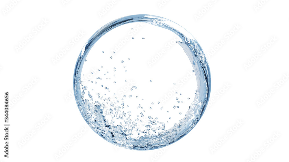 3d realistic water splashing round frame, aqua, clear liquid splash ...