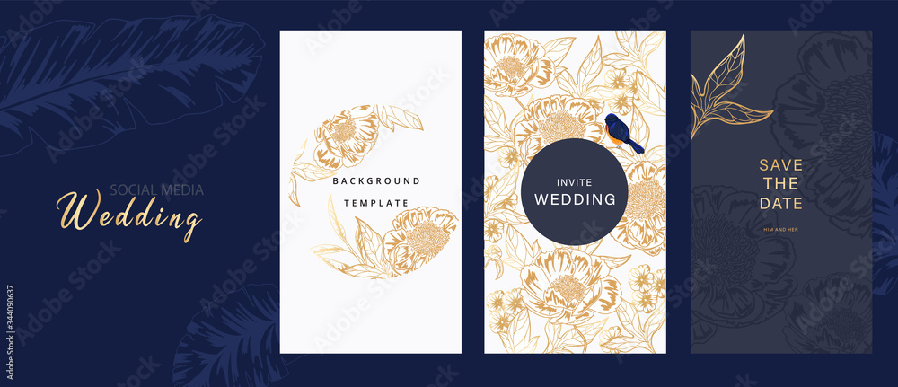 Social Media Wedding invite frame templates. Vector background. Mockup ...