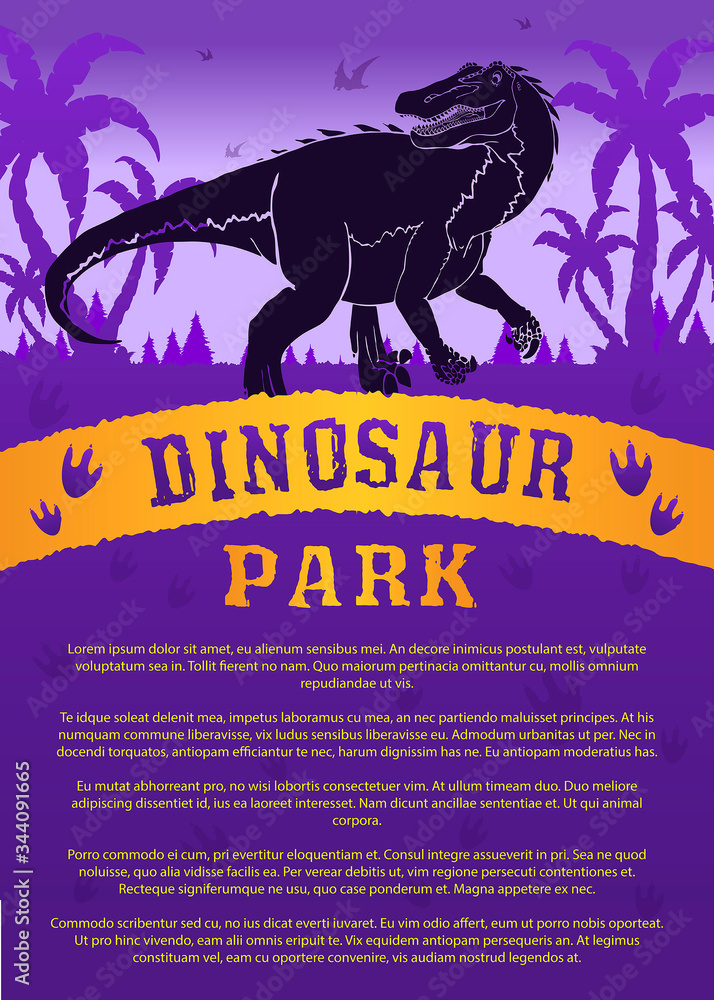 Poster World of dinosaurs with the image of a Raptor. The prehistoric ...