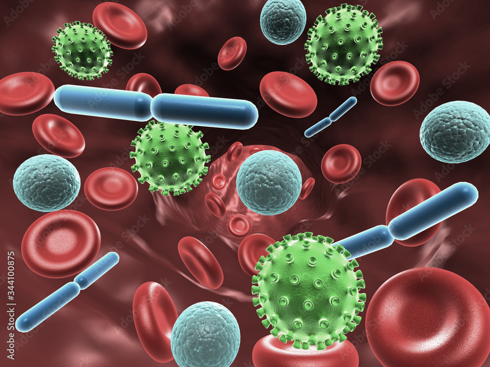 Virus cell attacks immune system. Medical background. 3d render Stock ...