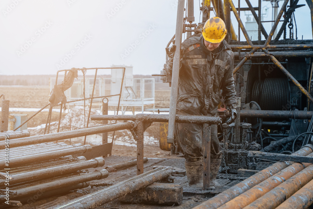 Offshore oil rig worker prepare tool and equipment for perforation oil ...