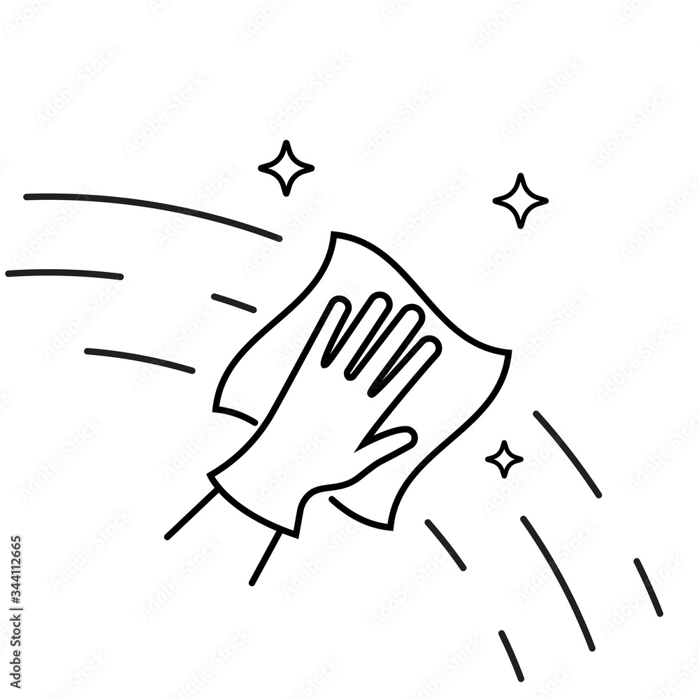 Cleaning service black line icon. Hand in glove with a rag. Cleanliness ...