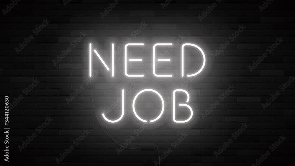 Need job concept banner template. Realistic bright neon sign. Promo ...