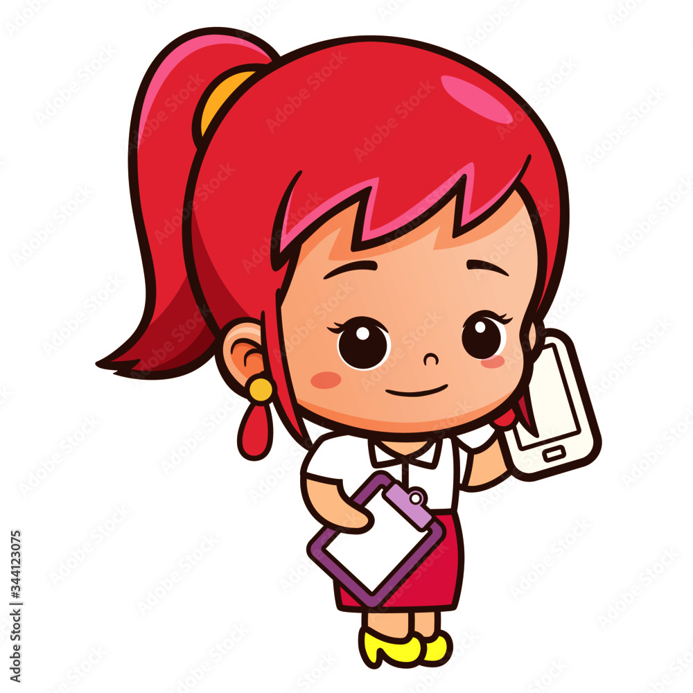 Cute business little girl cartoon illustration isolated on white ...