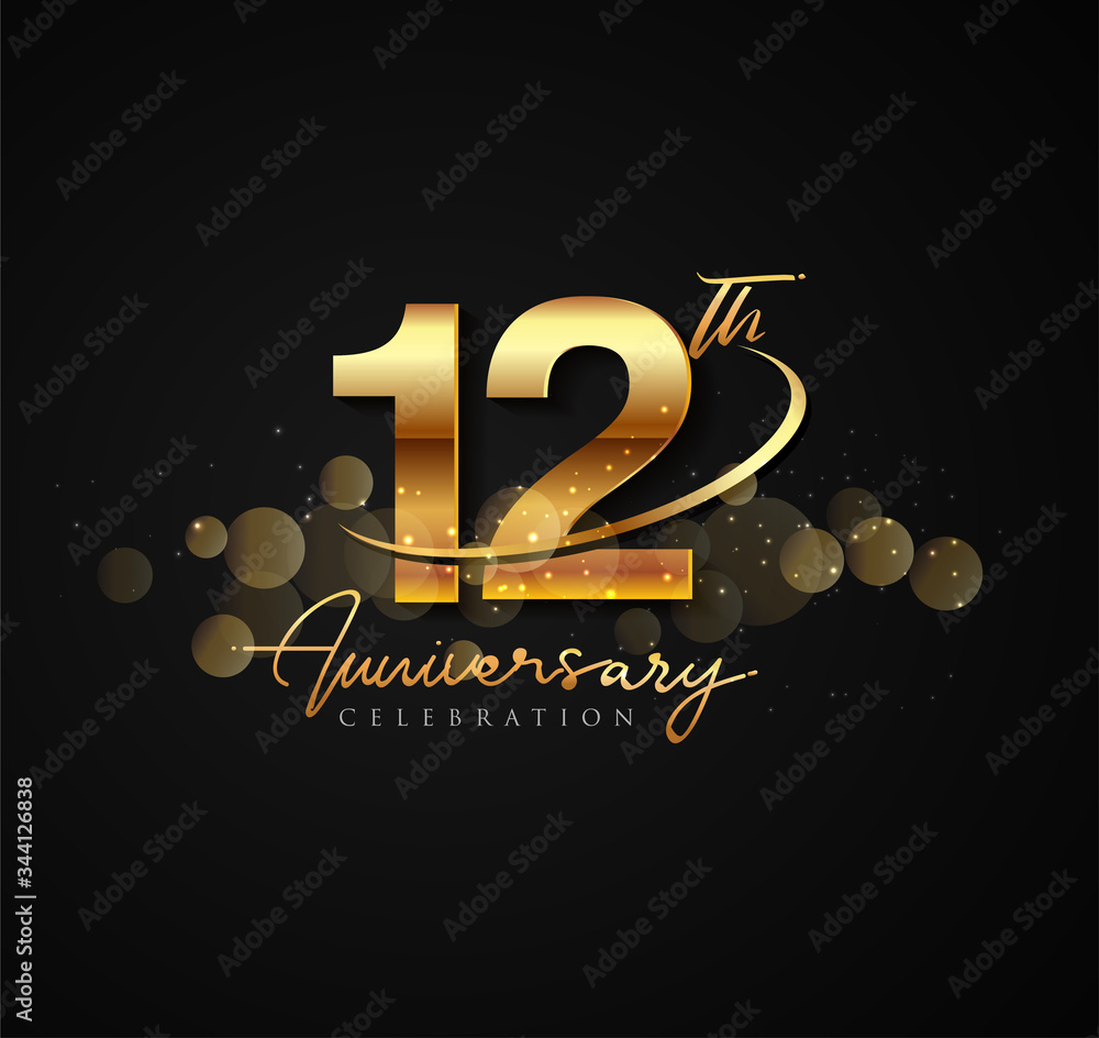 12th golden anniversary logo with swoosh and sparkle golden colored ...