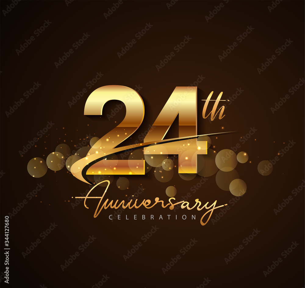 24th golden anniversary logo with swoosh and sparkle golden colored ...