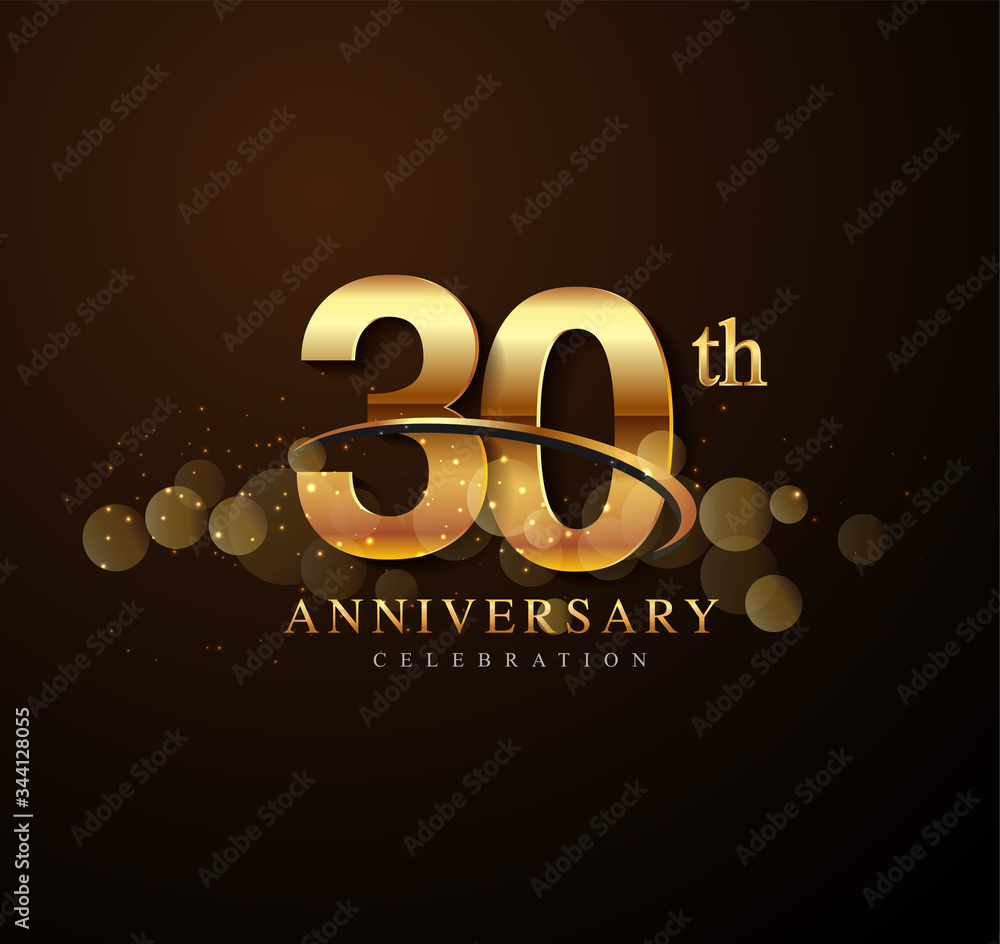 30th golden anniversary logo with swoosh and sparkle golden colored ...