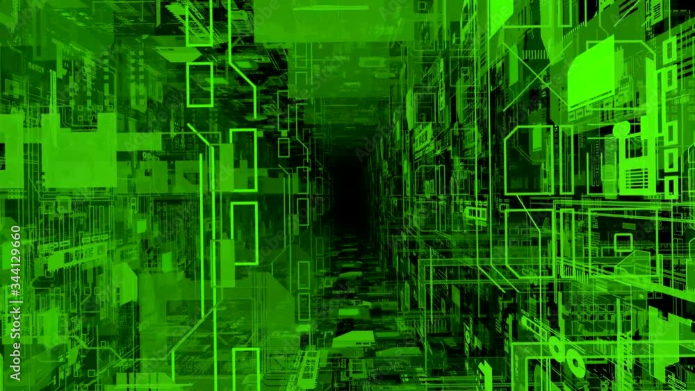Quantum Computing. Neon green matrix code on black background ...