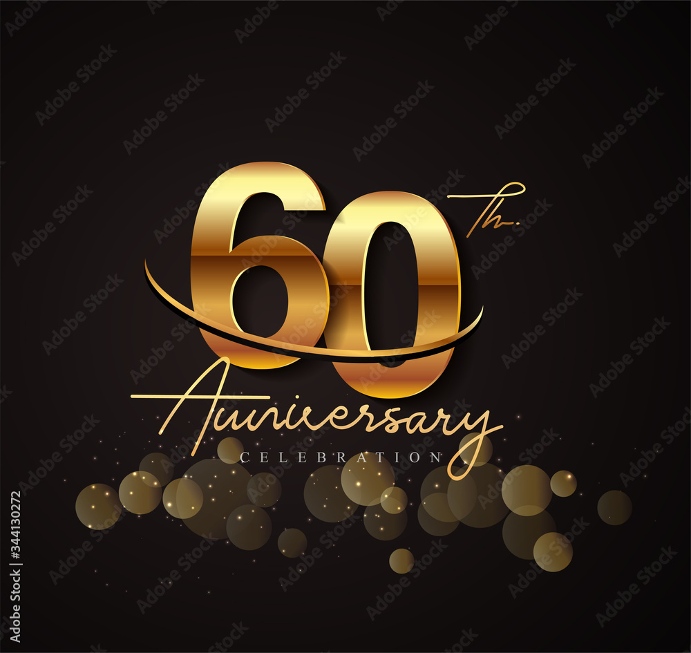 60th golden anniversary logo with swoosh and sparkle golden colored ...