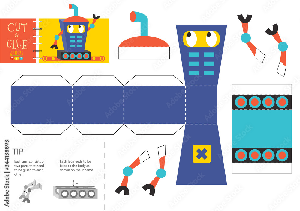 Cut and glue robot toy vector illustration, worksheet. Stock Vector ...