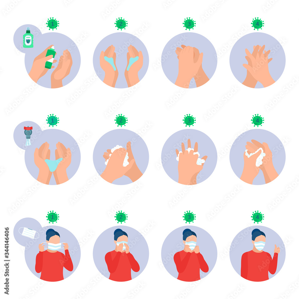 Infographic, coronavirus prevention. Wearing protective mask and ...