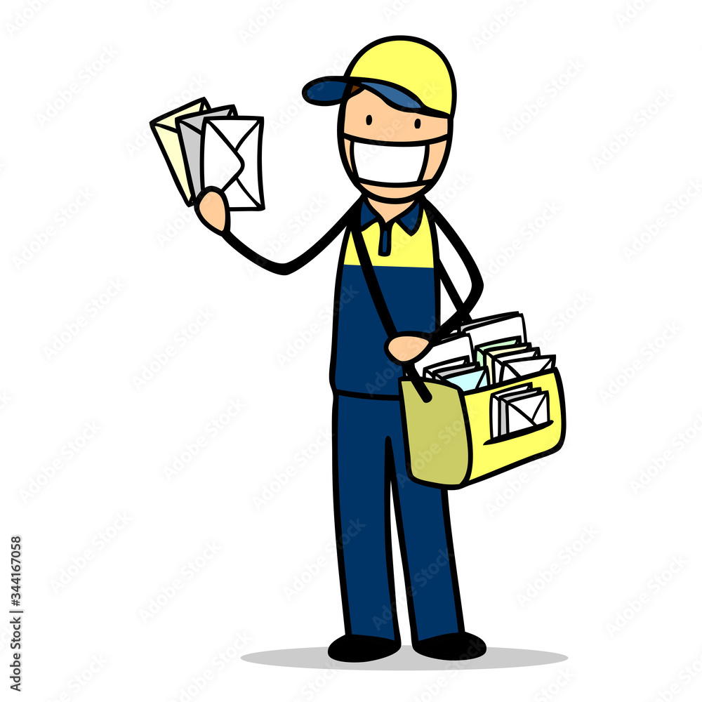 Briefträger oder Postbote mit Mundschutz beim Post austragen Stock ...