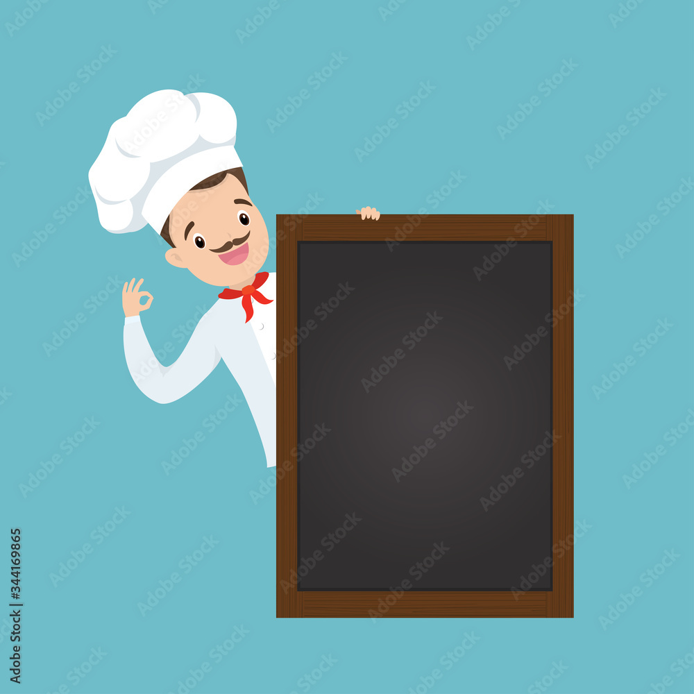 Cartoon chef with menu board template,chief-cooker in uniform Stock ...