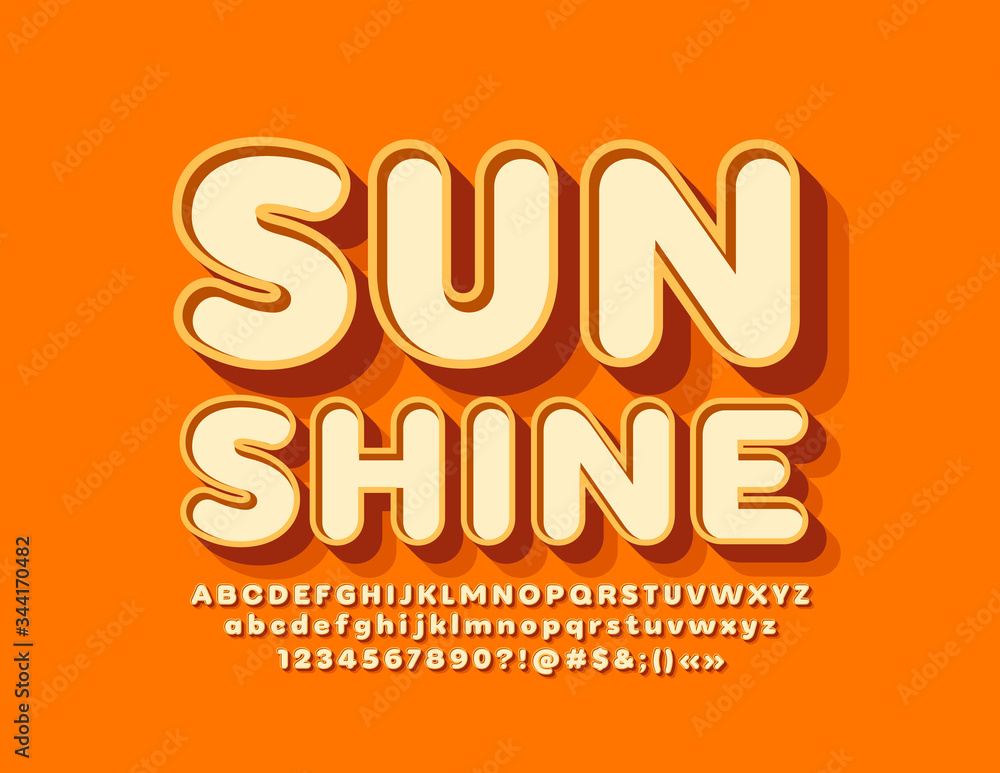 Vector Sunshine Font. 3D creative Alphabet Letters and Numbers Stock ...